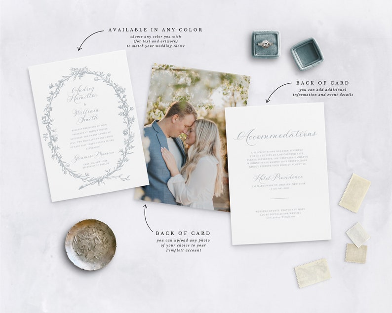 Printable Wedding Invitation Template Set With Circle Florals Frame | Editable Vintage Wedding ...