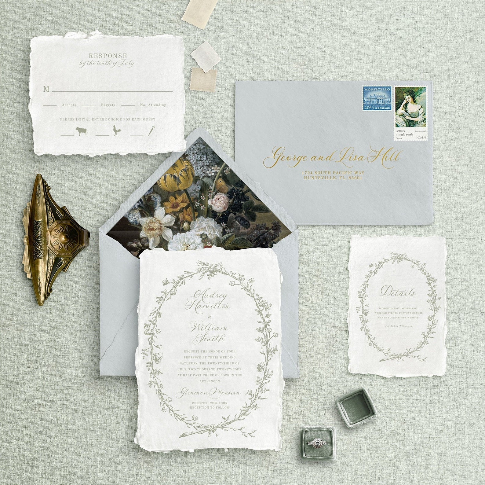 Printable Wedding Invitation Template Set With Circle Florals Frame ...