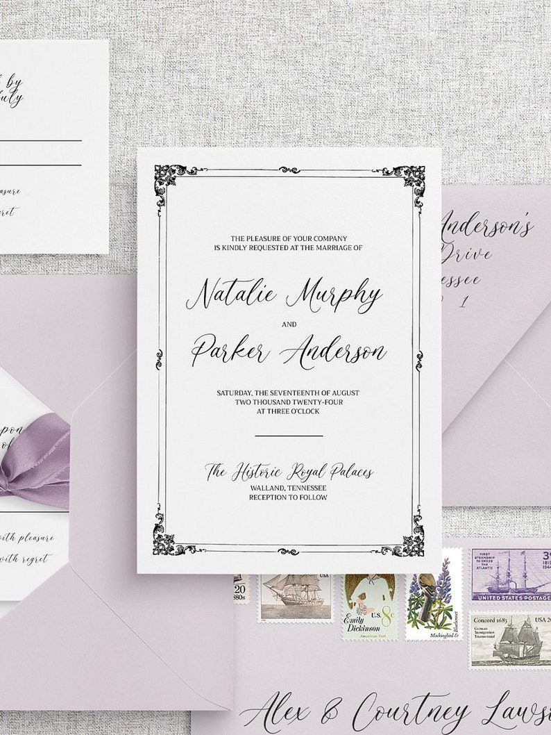 Vintage Frame Wedding Invitation Template | Editable RSVP Card (digital ...
