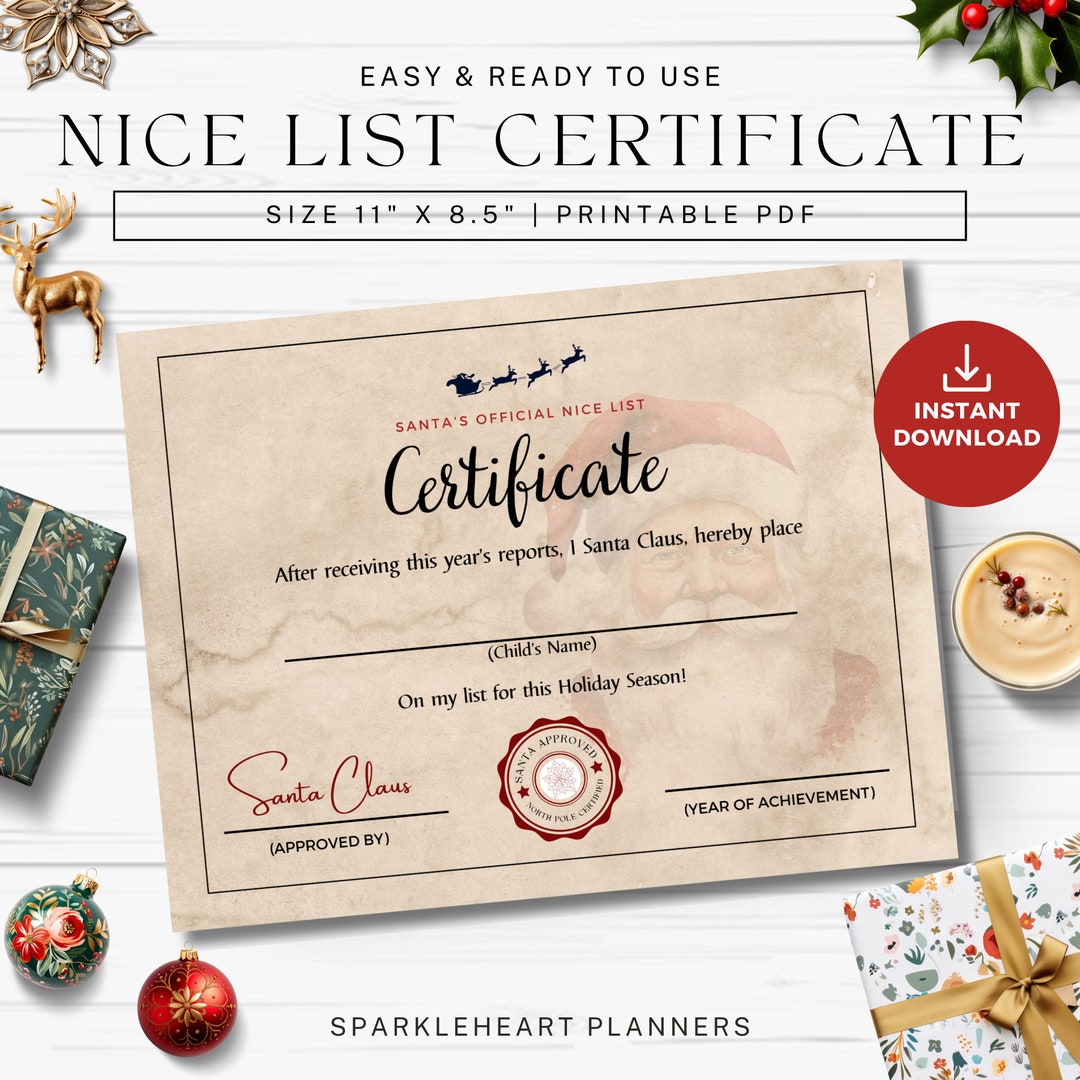Official Nice List Certificate From Santa Printable Santa - Etsy