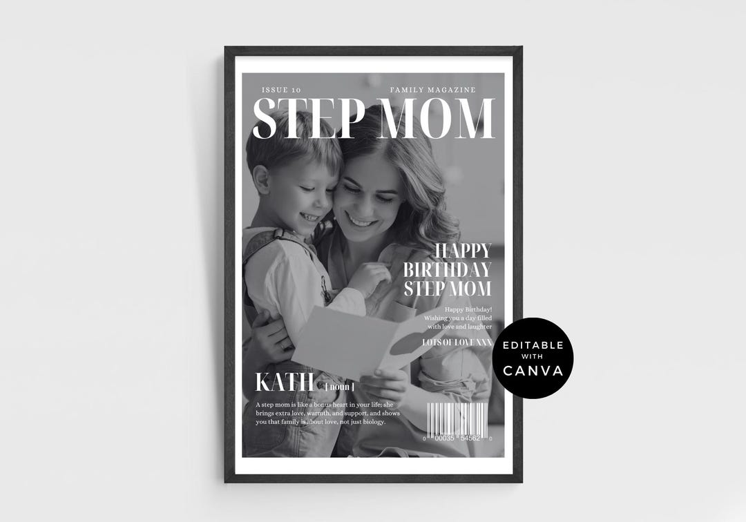 Step Mom Magazine Cover Template, Personalized Photo Gift, Step Mom ...