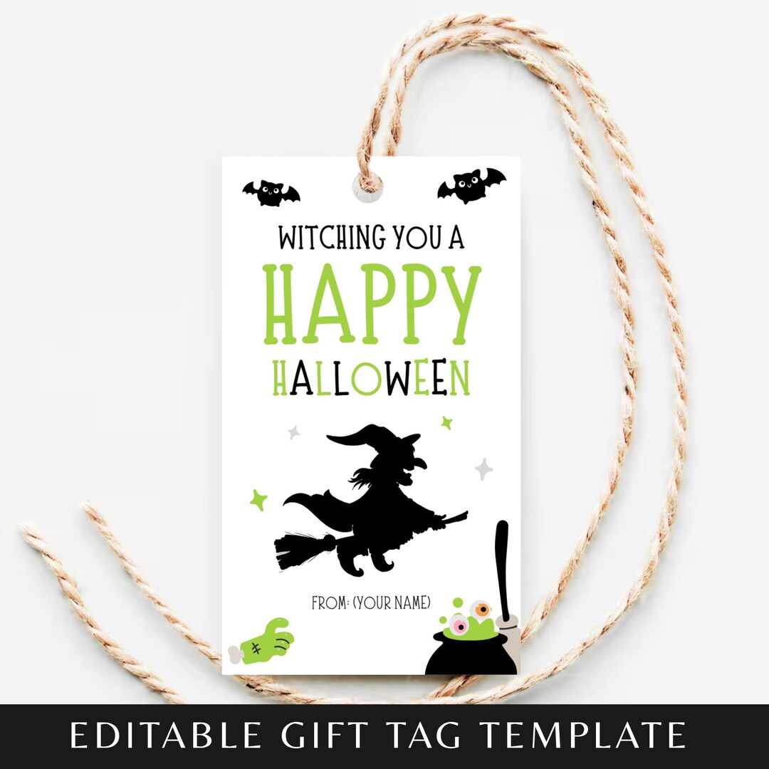 Witching You A Happy Halloween Gift Tag | Editable Canva Template ...