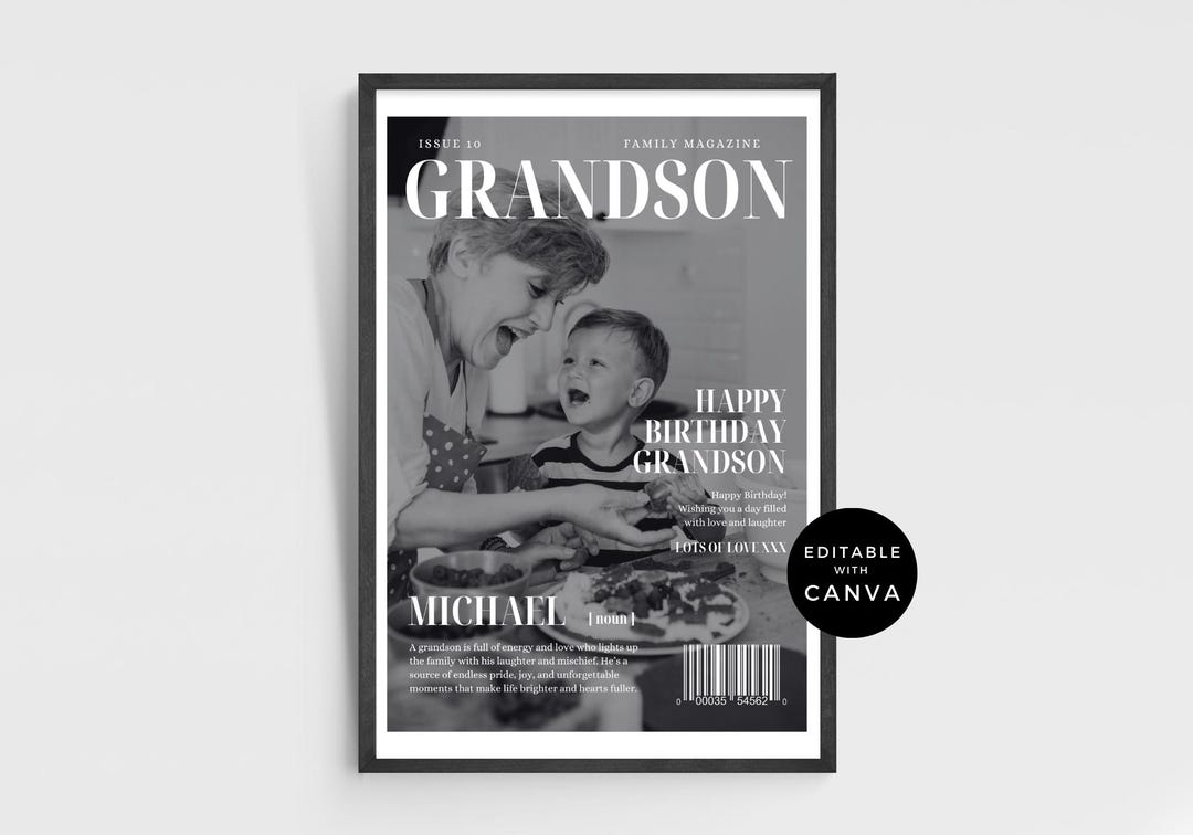 Grandson Magazine Cover Template, Personalized Photo Gift, Grandson ...