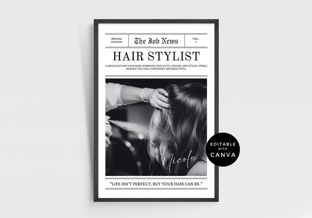 Hair Stylist Definition Newspaper Template, Hair Stylist Wall Art, Gift ...