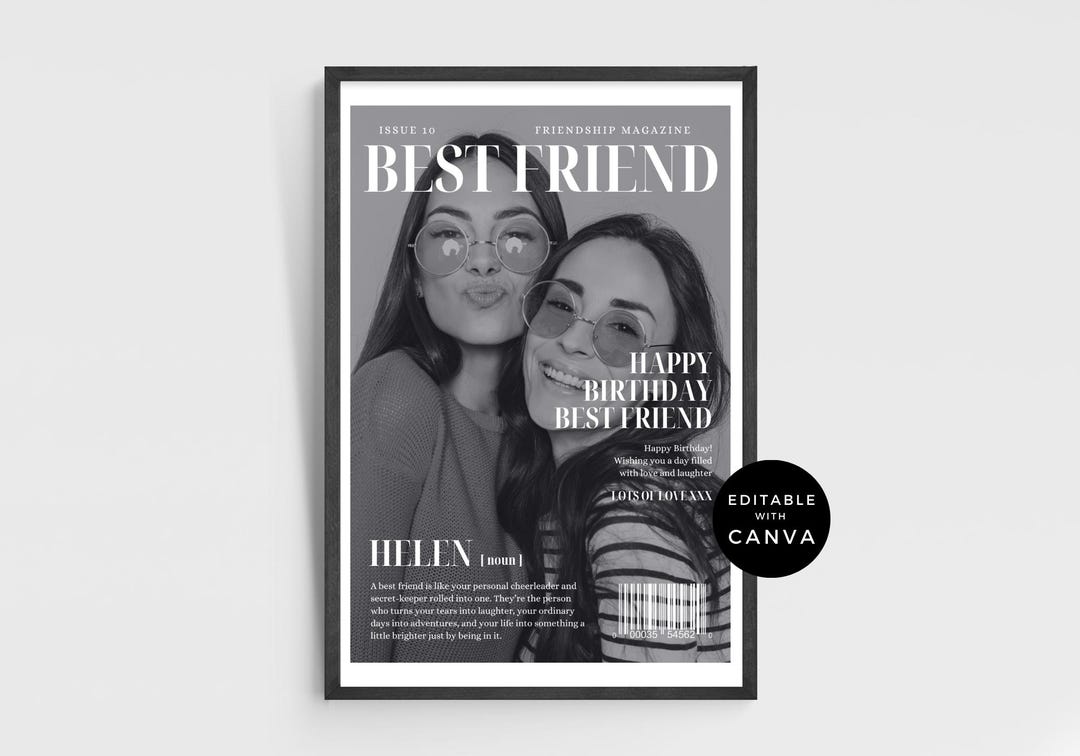 Best Friend Magazine Cover Template, Personalized Photo Gift, Best ...