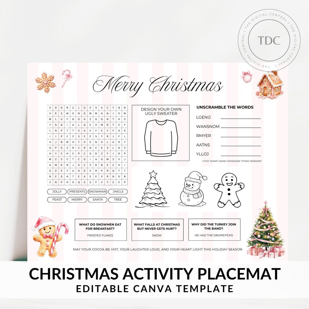 Editable Christmas Activity Placemat | Fun Holiday Games for Adults ...
