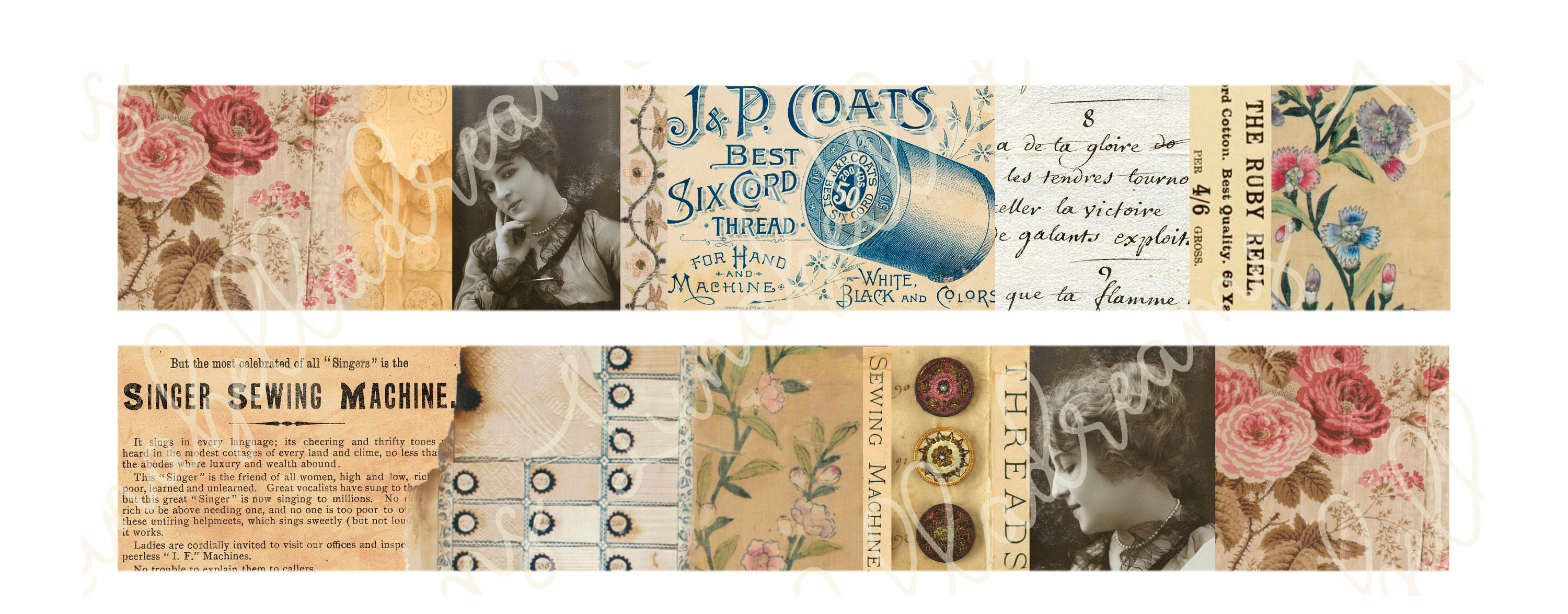 Printable Sheet Vintage Sewing Ephemera Snippet Strips - Etsy