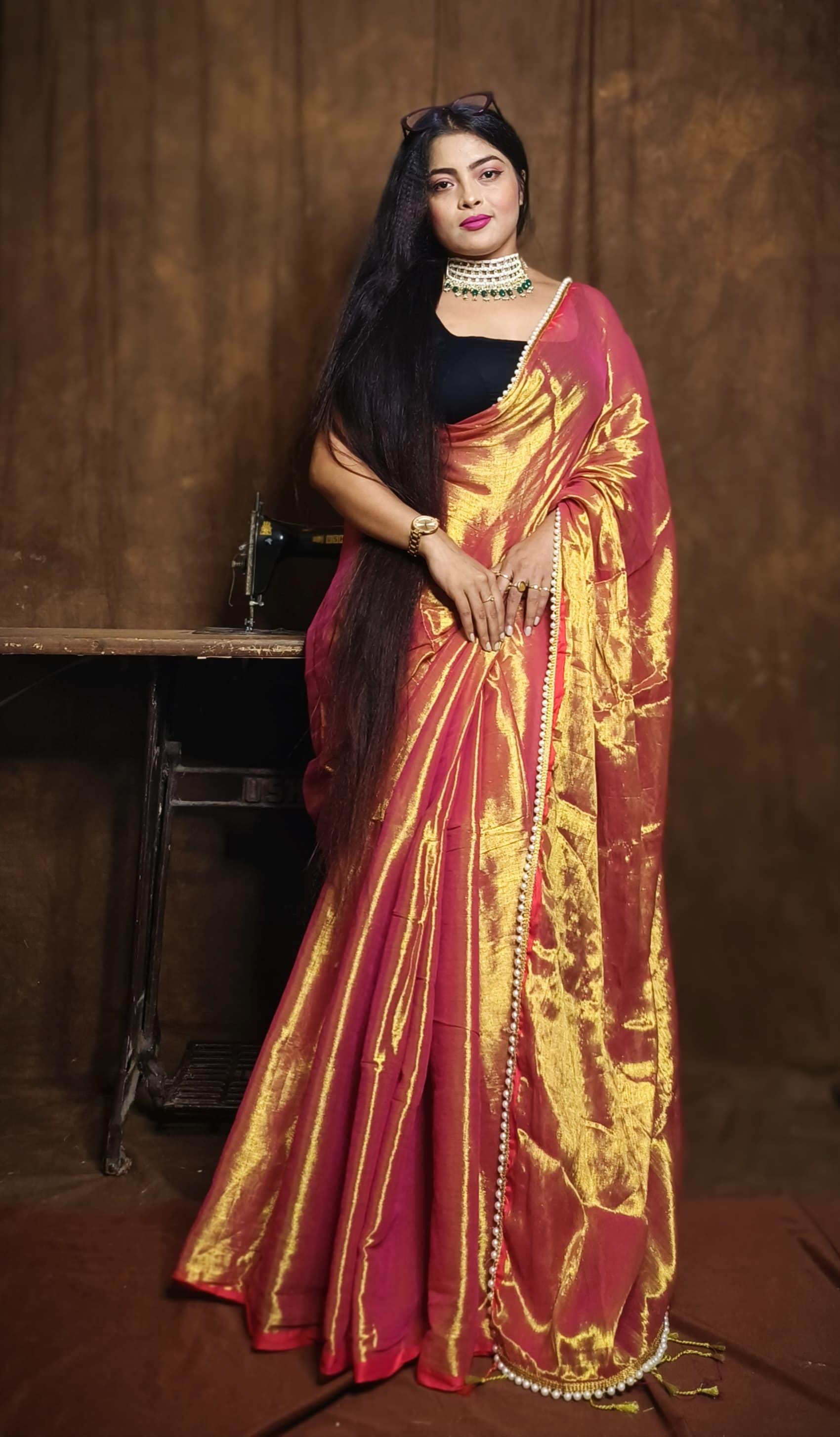 Handmade Handloom Tishu Khadi Cotton Saree With Blouse Pieces Bengal ...