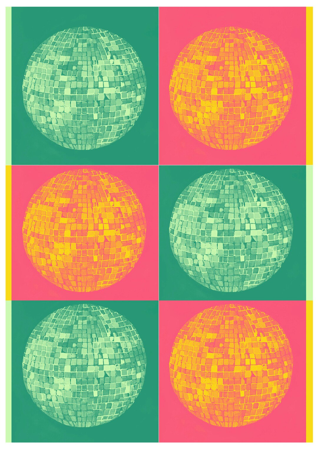 A4 Pop Art Pink & Green Disco Ball Print, Contemporary Wall Art, Room ...