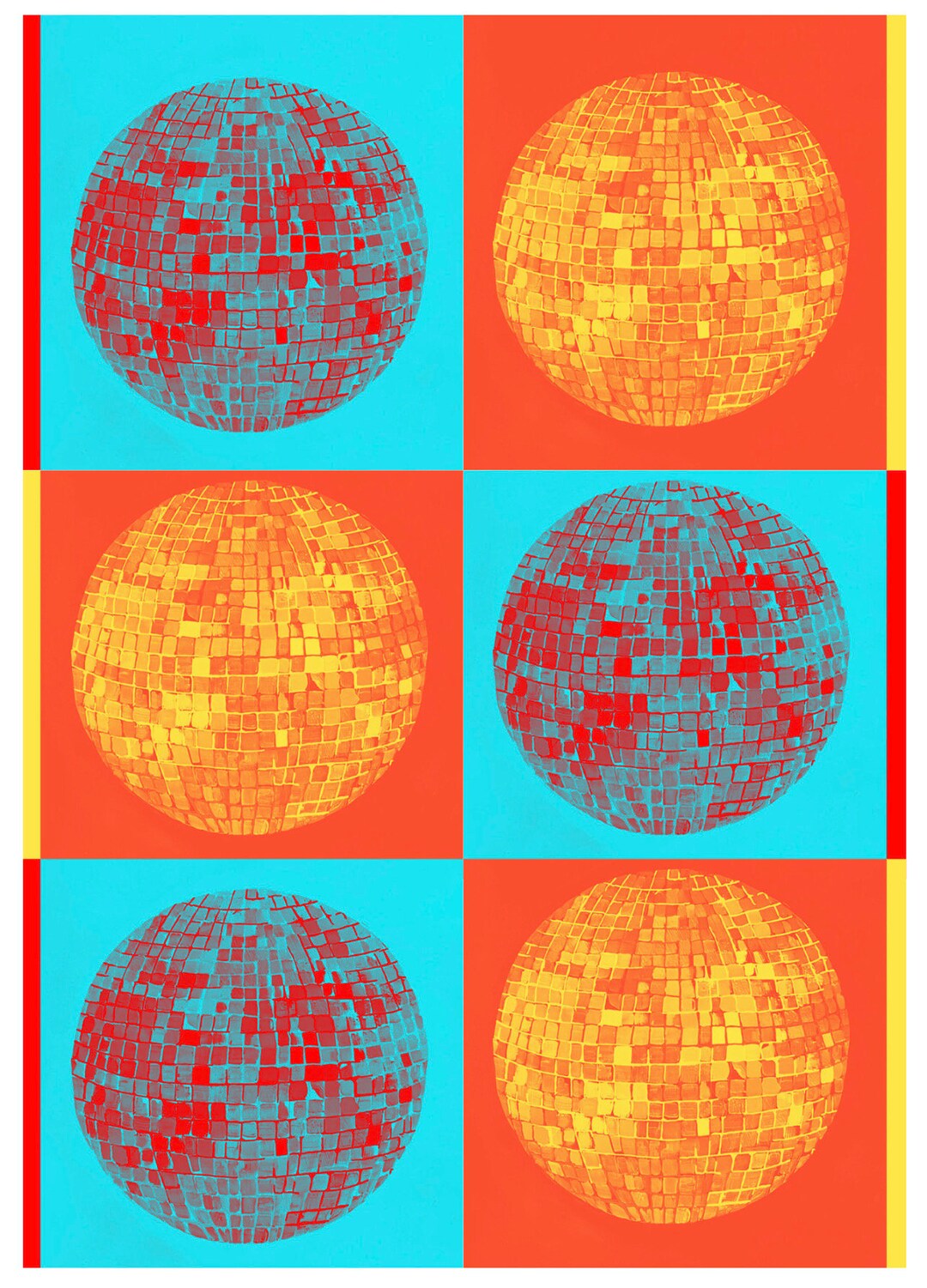 A4 Pop Art Blue & Red Disco Ball Print, Contemporary Wall Art, Room ...