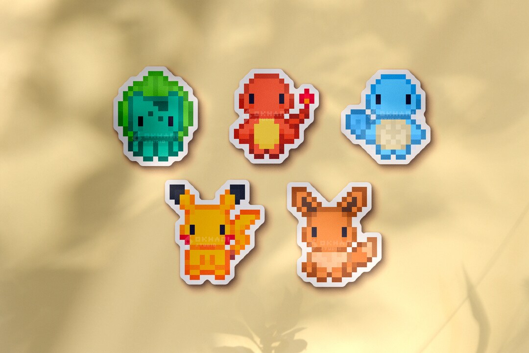 Pokémon Stickers pack 1 Bulbasaur, Charmander, Squirtle, Pikachu, Eevee ...