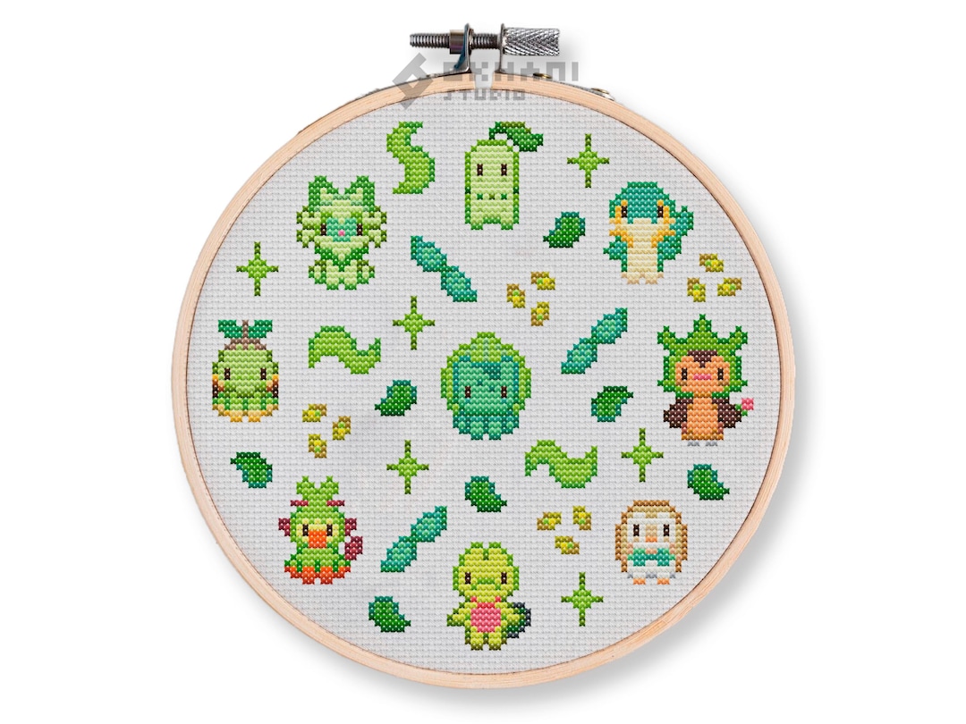 Grass Type Starters Cross Stitch Pattern | Bulbasaur Chikorita Snivy ...