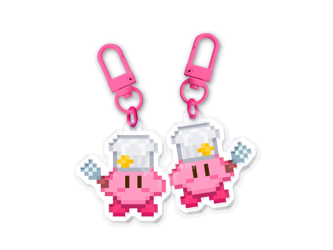Kirby Chef Keychain Kawaii, Video Game, Cute Keyring, Retro Gamer Charm ...
