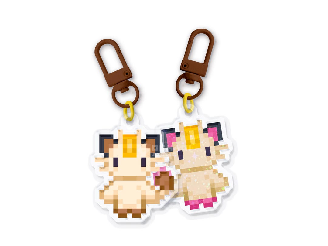 Meowth Pokemon Keychain Retro Gamer Charm, Acrylic Pendant, Bag ...
