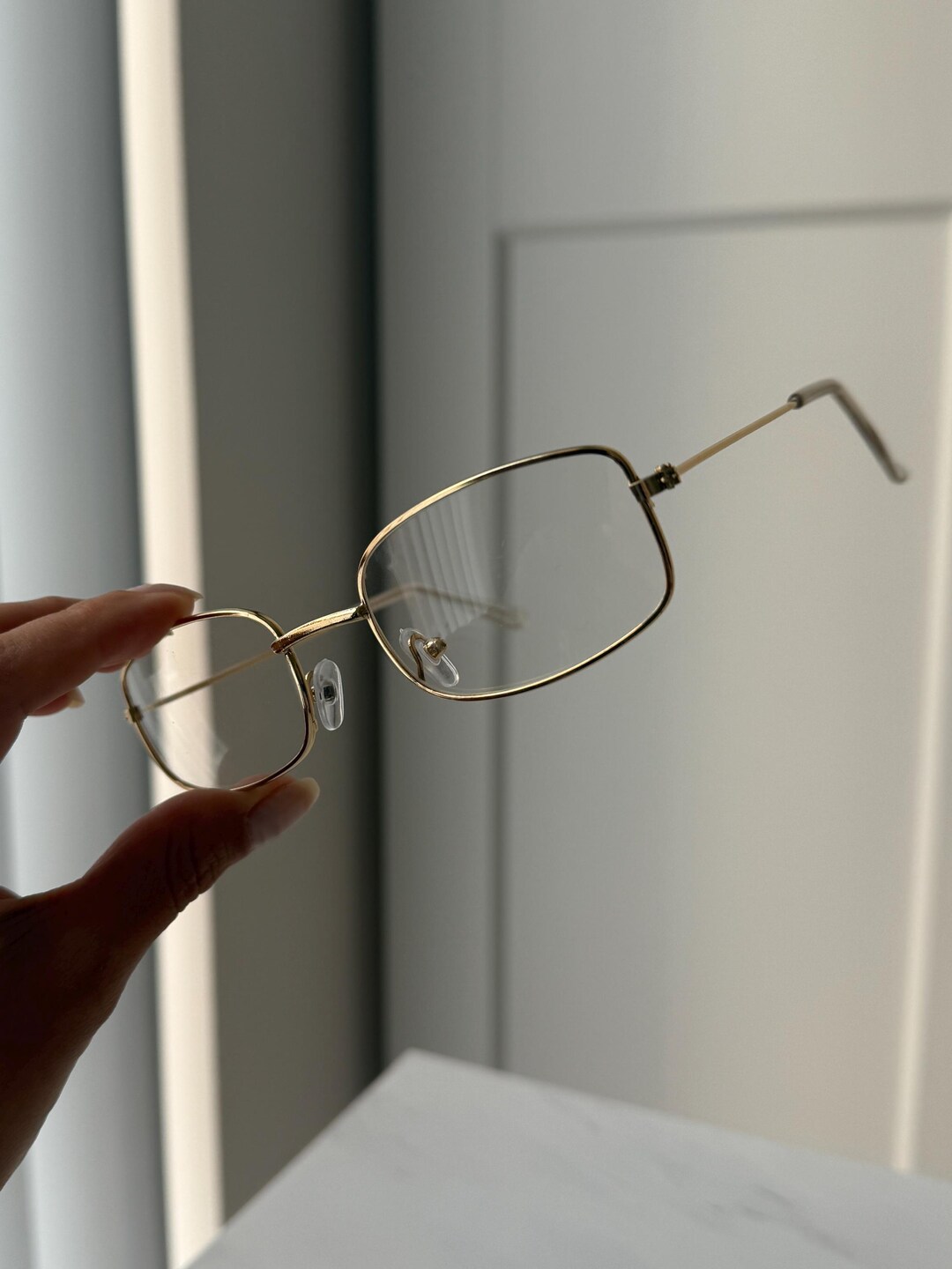 Rectangle Golden Frame Glasses Wire Golden Frame Sunglasses - Etsy