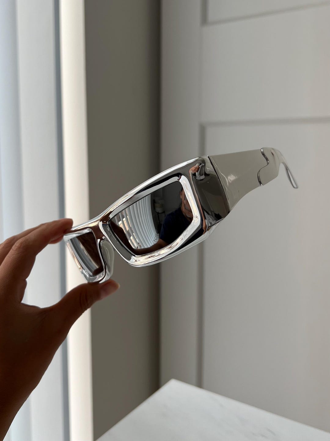 Silver Mirorred Lenses Silver Metallic Frame Futuristic Sunglasses - Etsy