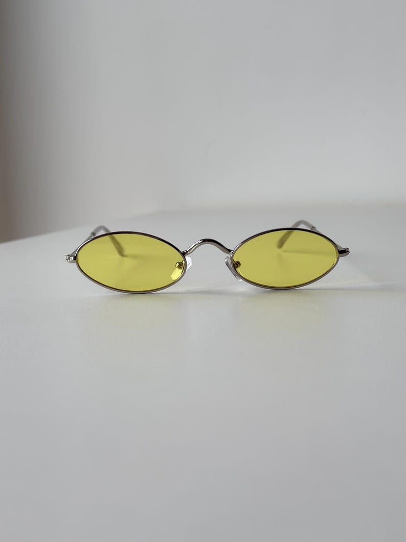 Yellow Tint Lenses Oval Silver Wire Frame Sunglasses - Etsy