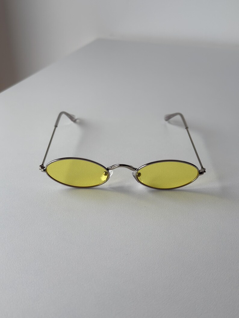 Yellow Tint Lenses Oval Silver Wire Frame Sunglasses - Etsy