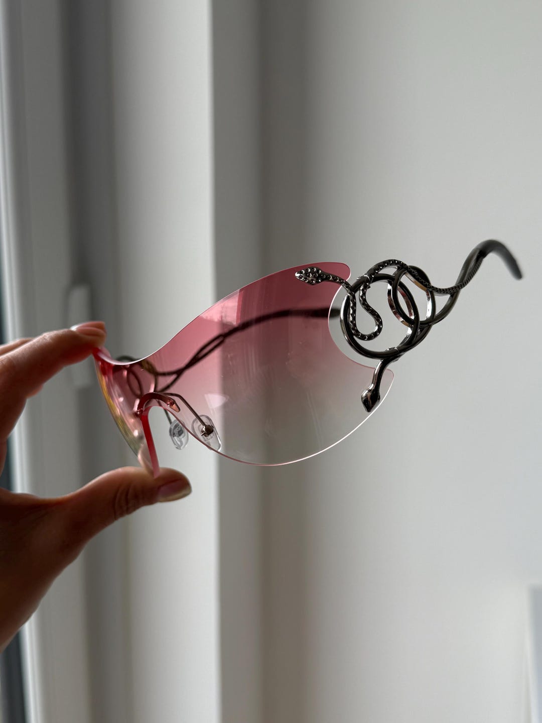 Pink Lenses Snake Silver Frame Futuristic Sunglasses - Etsy