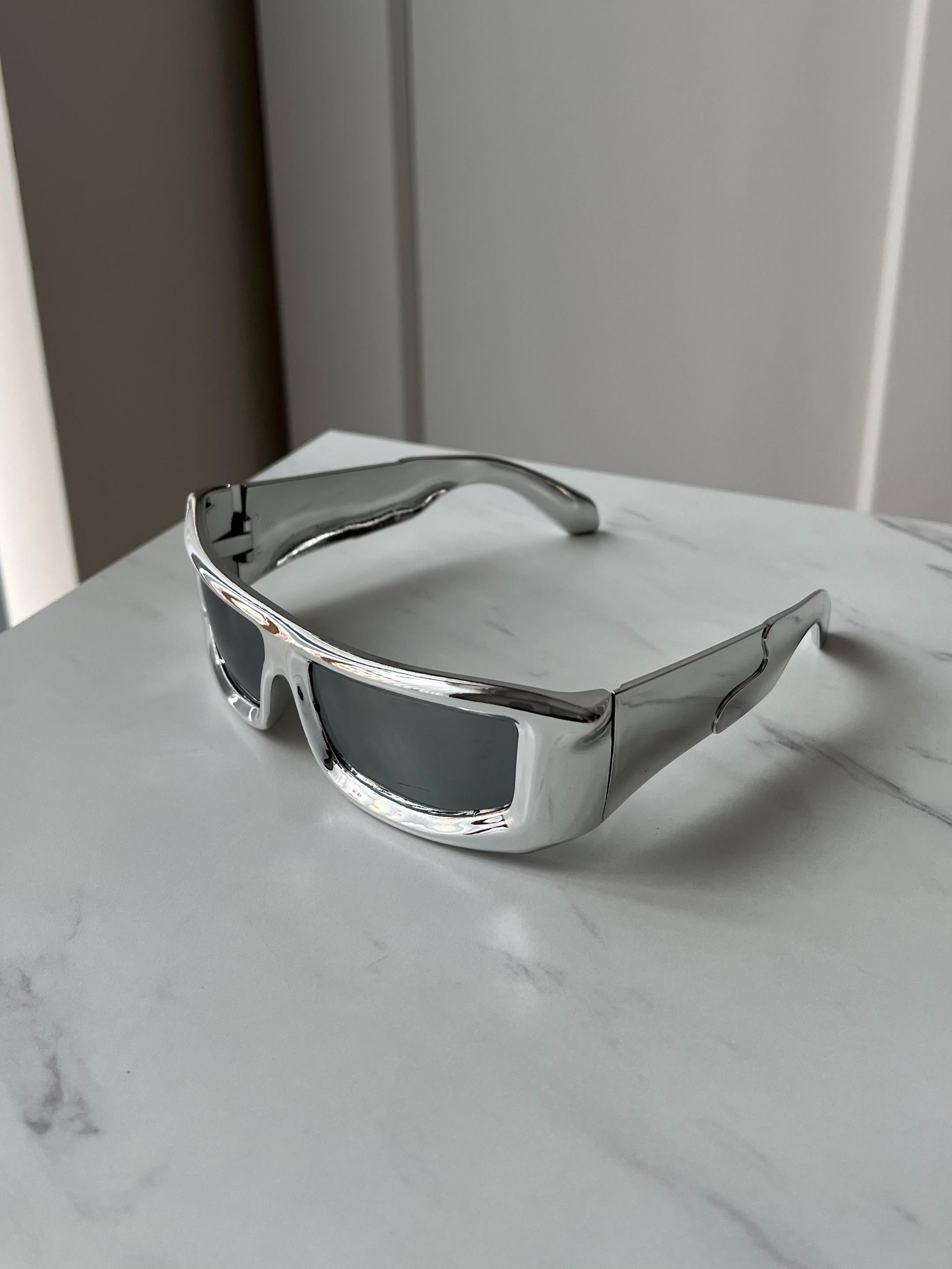Silver Mirorred Lenses Silver Metallic Frame Futuristic Sunglasses - Etsy