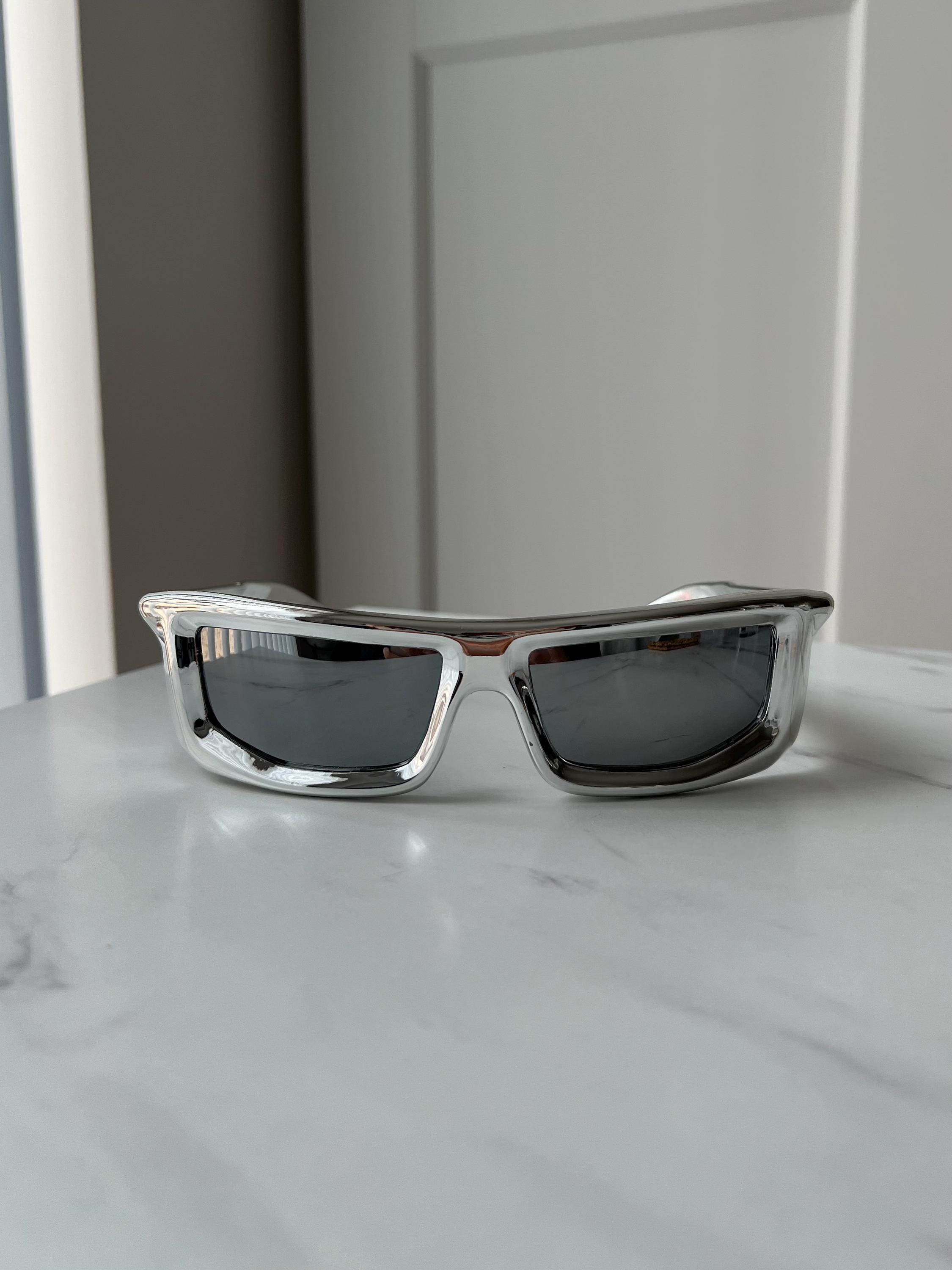 Silver Mirorred Lenses Silver Metallic Frame Futuristic Sunglasses - Etsy