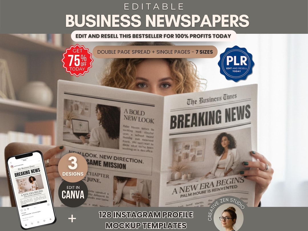 Editable Business Newspaper Template With PLR | DFY Brand Announcement Newspaper Design | Canva ...
