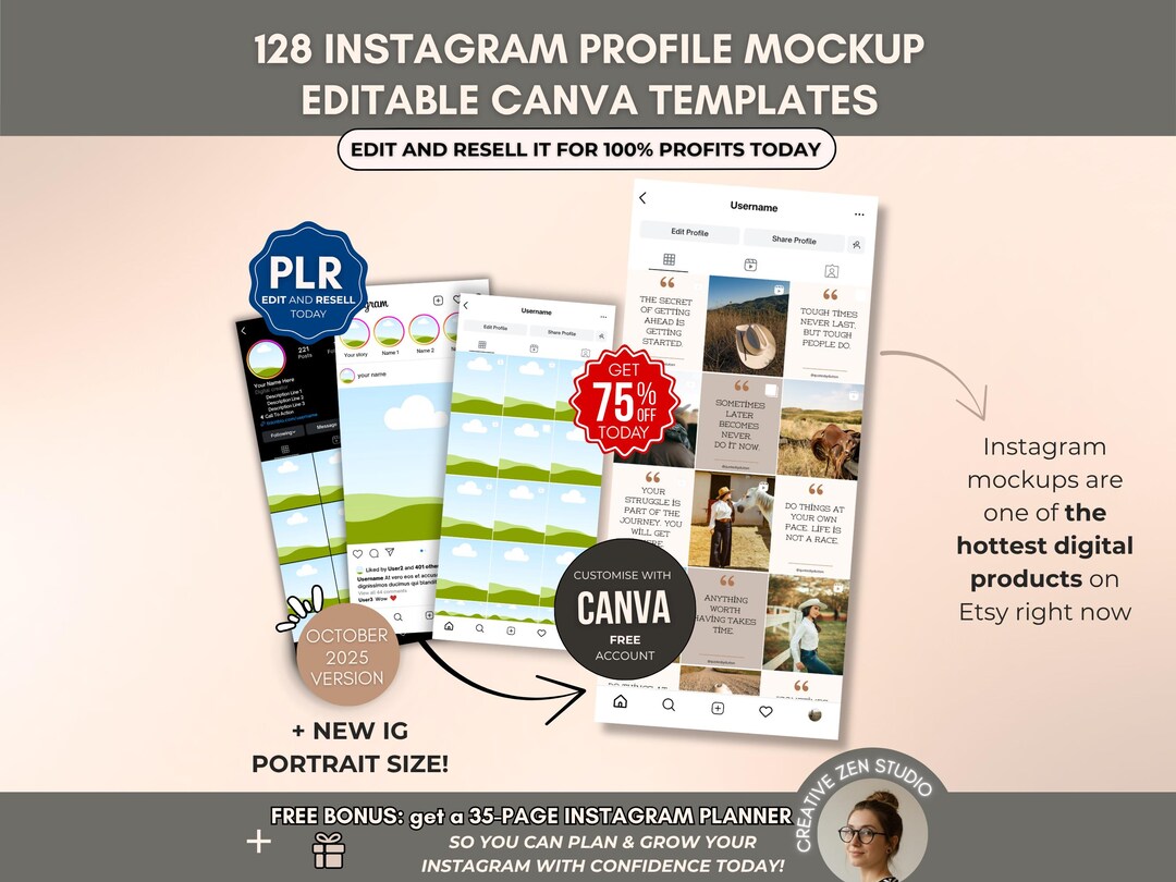 128 Instagram Profile Mockup Templates, Editable Canva Social Media ...
