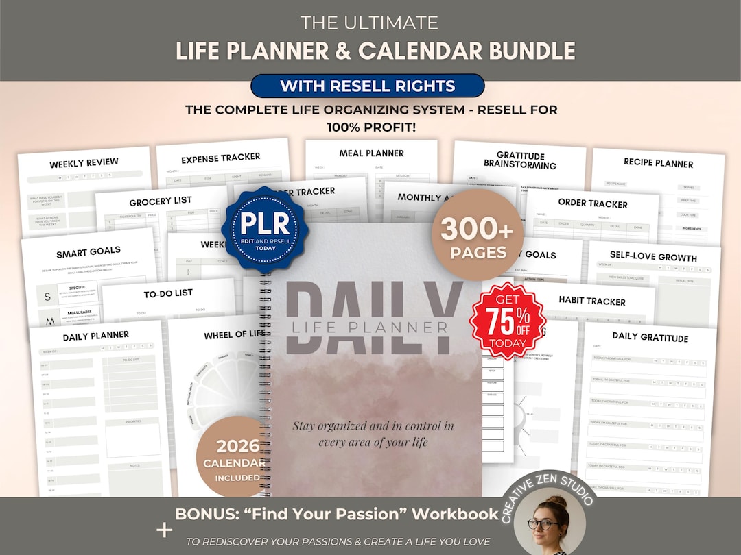 PLR Life Planner, Editable Life Planner & 2026 Calendar Bundle, Resell ...
