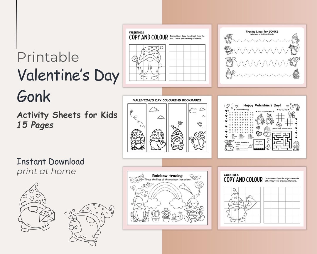 Valentine’s Day Activity Bundle for Kids – Printable Gonk Worksheets ...