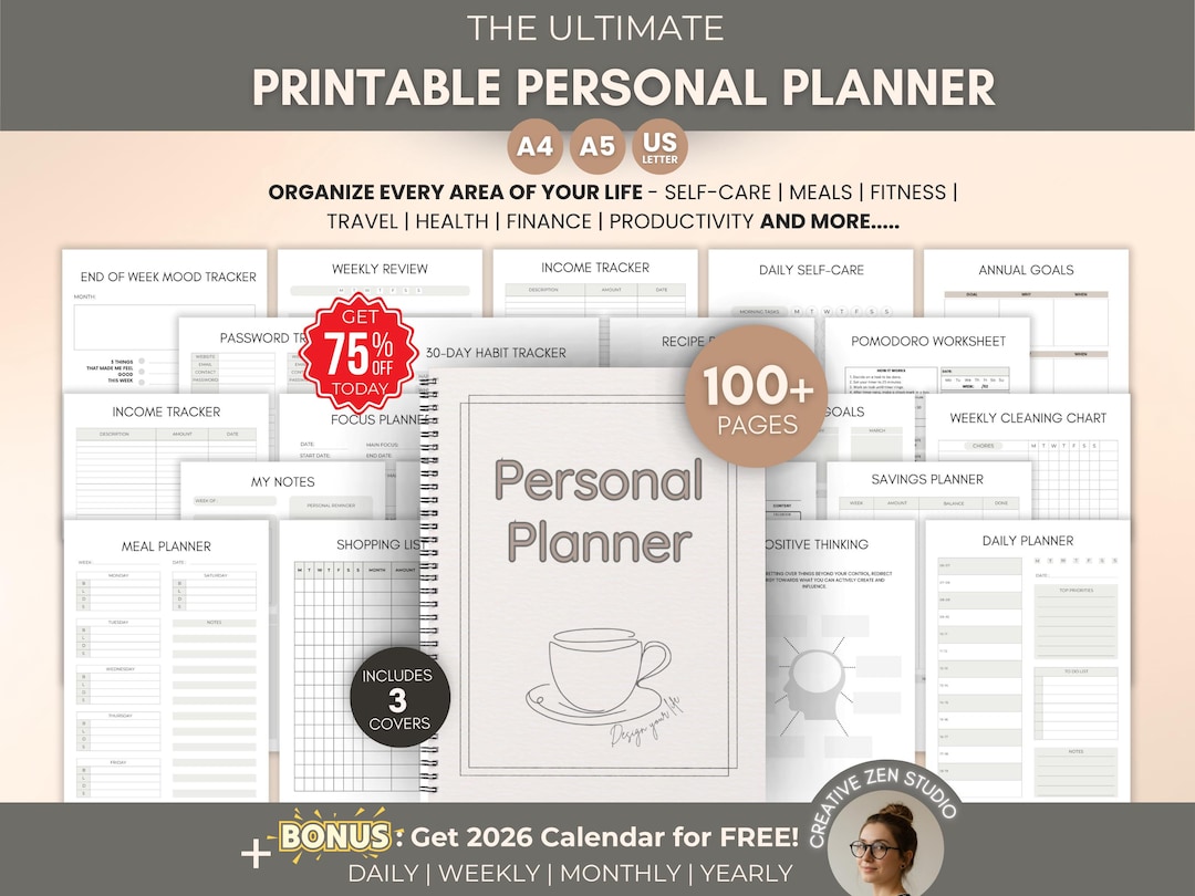 Printable Personal Planner | Daily Weekly Monthly Planner Bundle | Goal ...