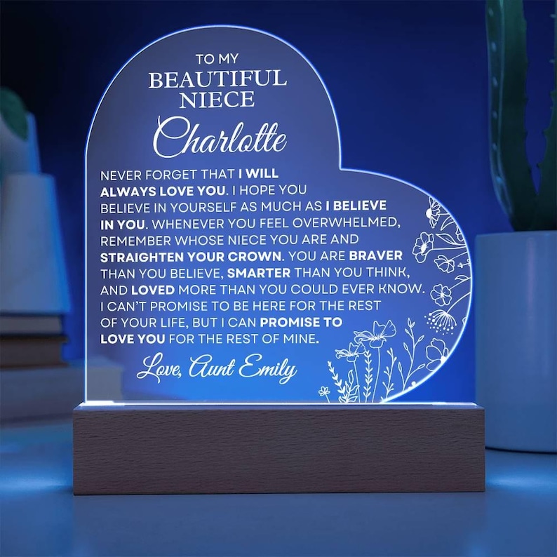 To My Niece - I Will Always Love You Acrylic Heart Plaque, Sentimental ...