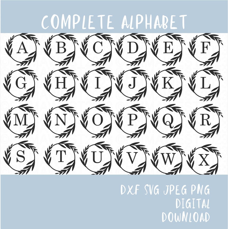 COMMERCIAL USE Wreath Monogram SVG Files, Complete Alphabet of ...
