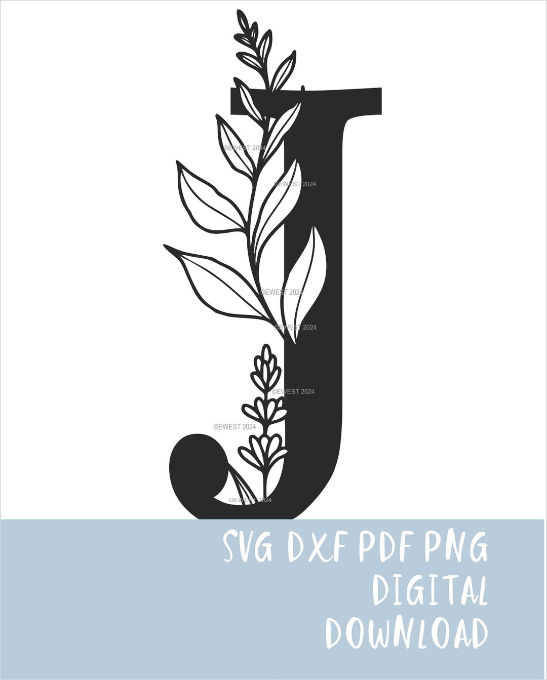 SVG PNG DXF Botanical Initial J Clipart, Commercial Use Monogram File ...