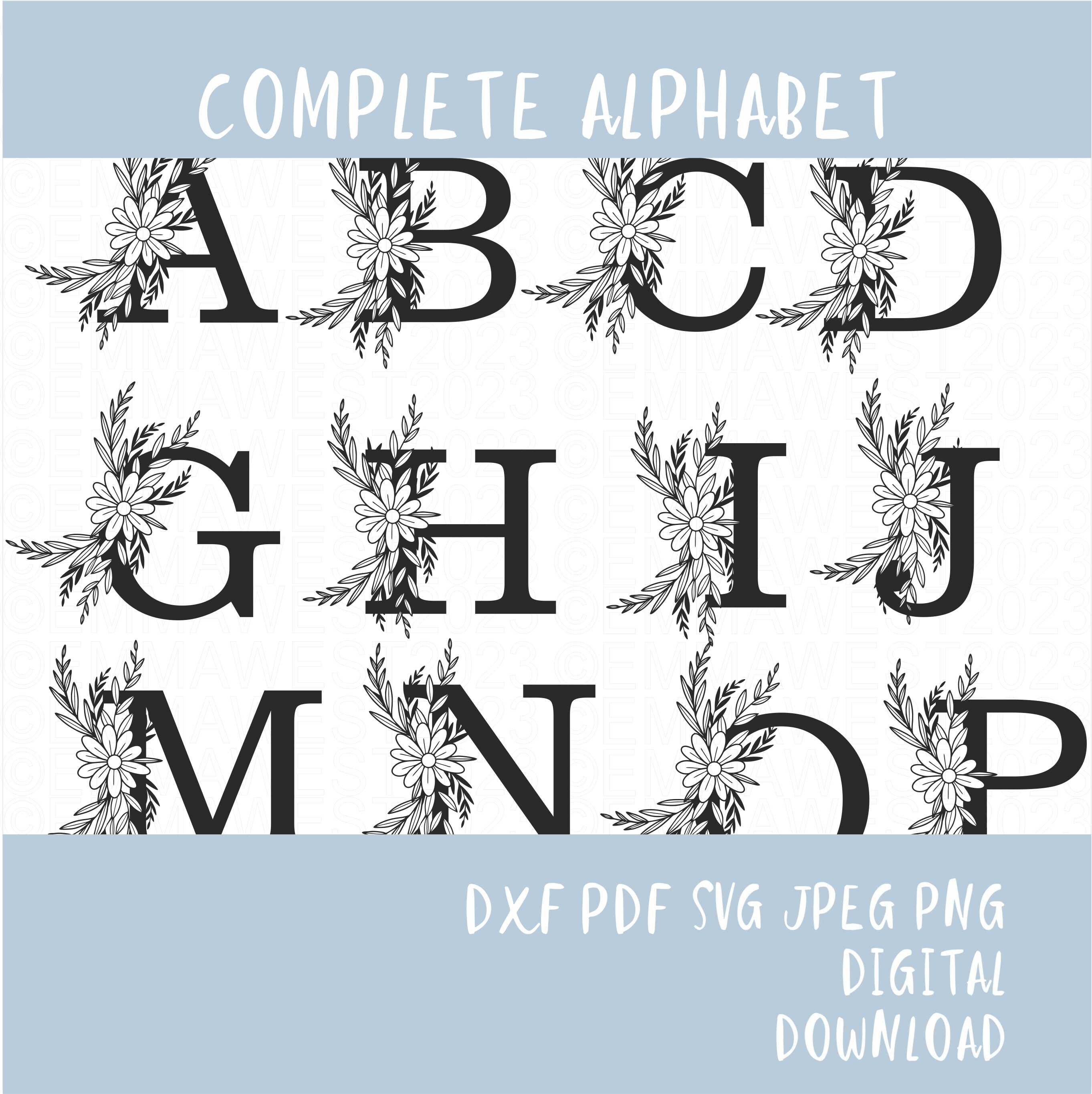 Floral Monogram SVG Files, Complete Alphabet of Botanical Floral ...