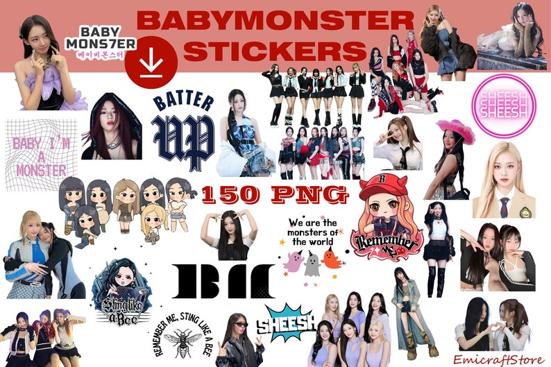 Babymonster Stickers / 150 PNG / Digital / Printable / Kpop Digital ...