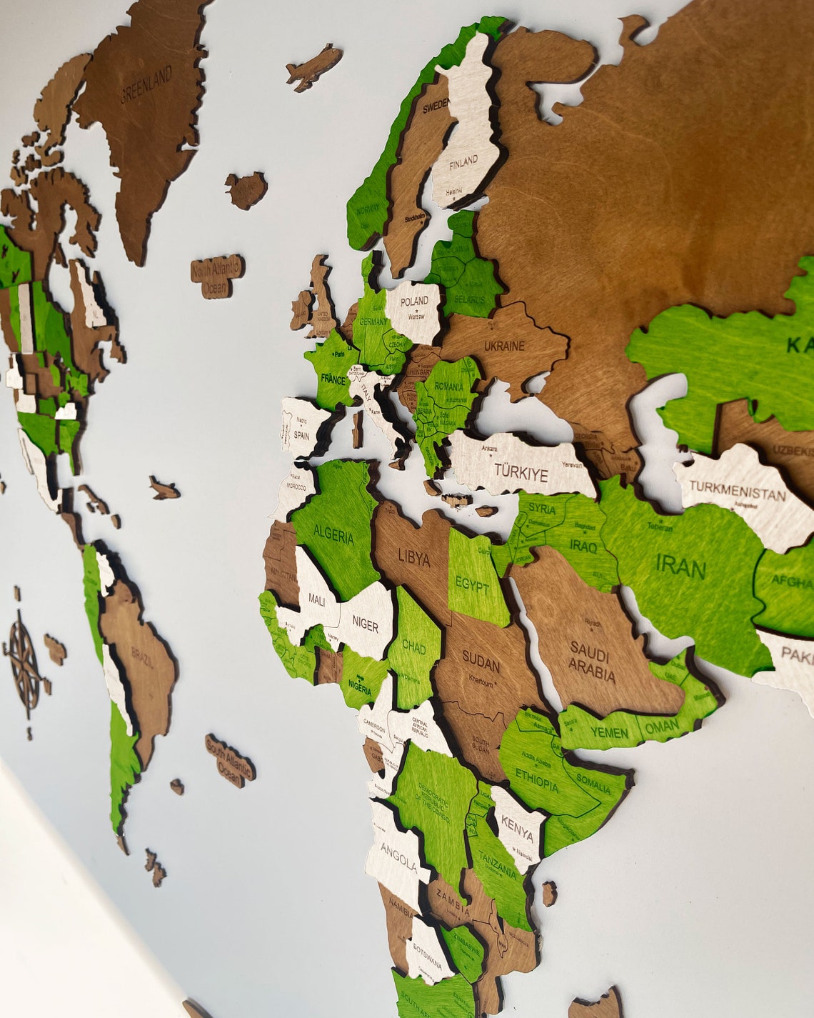 Wooden 3D World Map for Wall in LIME - Etsy