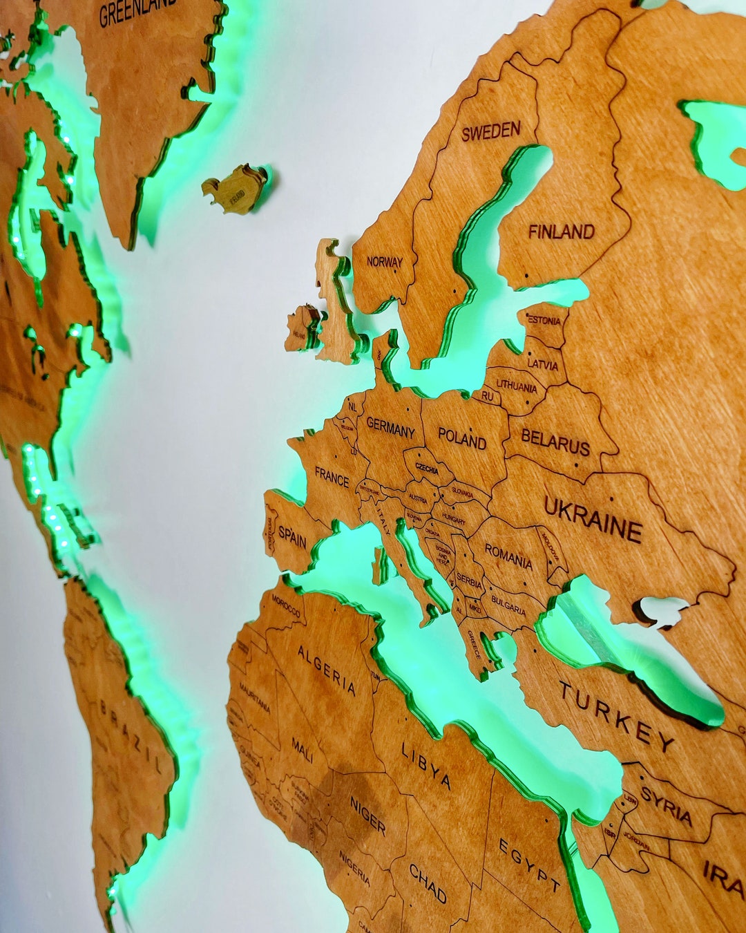 Wooden World Map With LED Backlight - Etsy