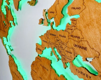 LED Illuminated Wooden World Map With Country Signatures - Etsy