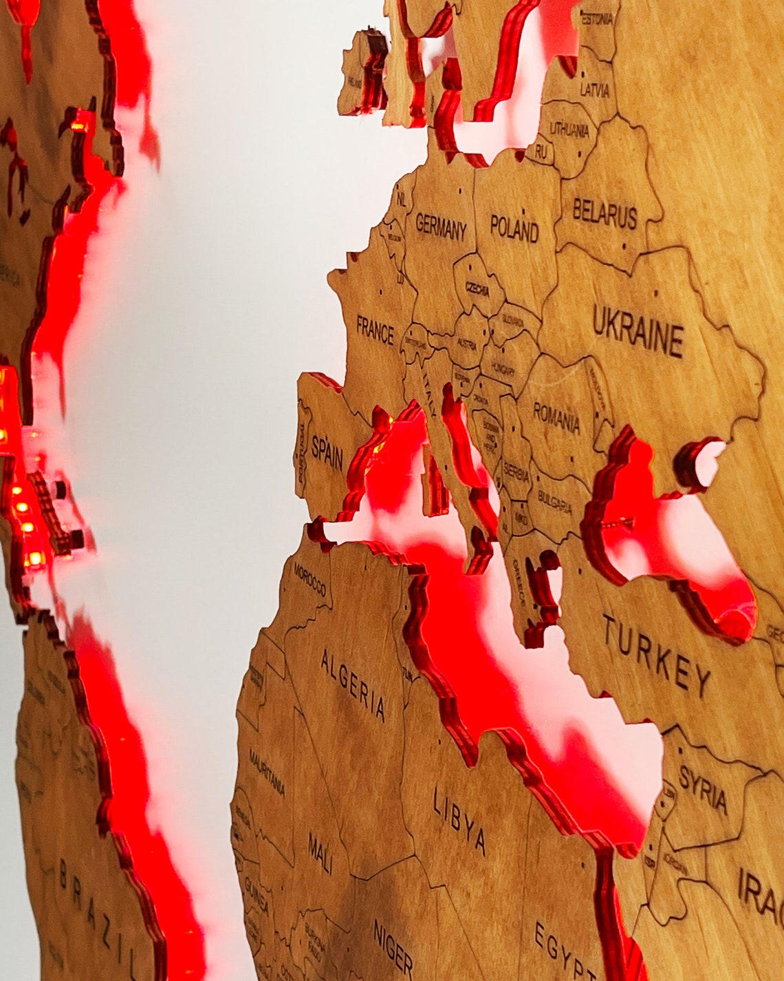 Wooden World Map With LED Backlight - Etsy