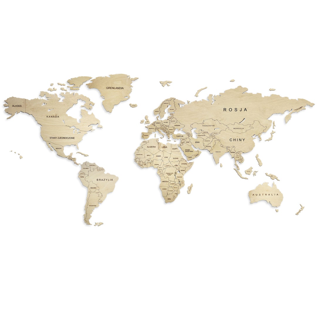 Country Wooden World Map Natural - Etsy