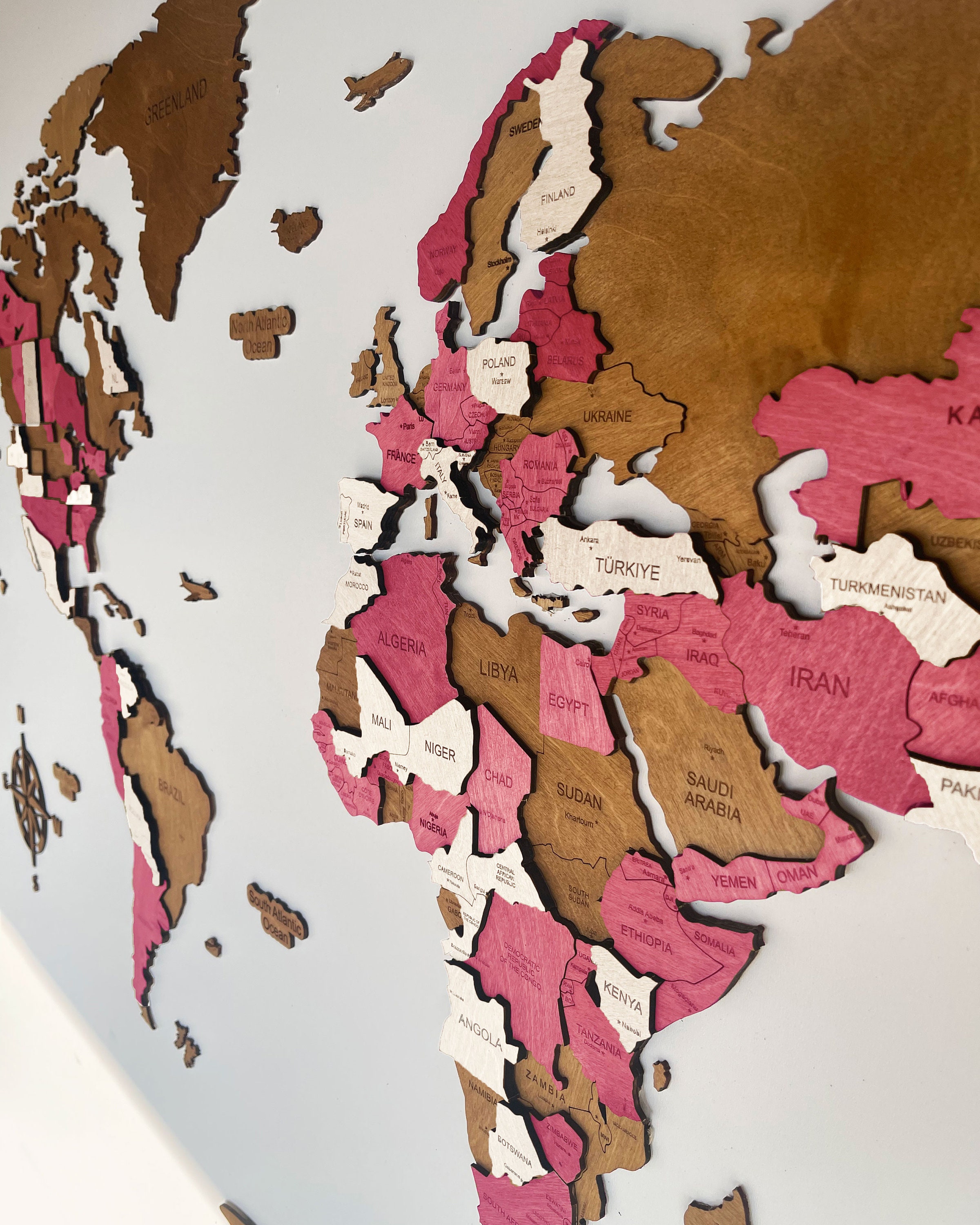 Colorful 3d World Map for Wall | PINKY - Etsy