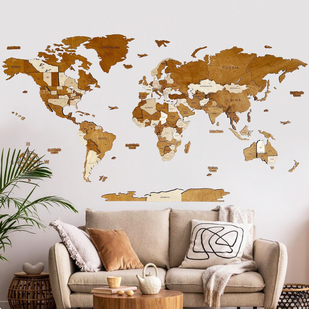 Wooden 3d Wall Map of the World | CAPPUCCINO - Etsy