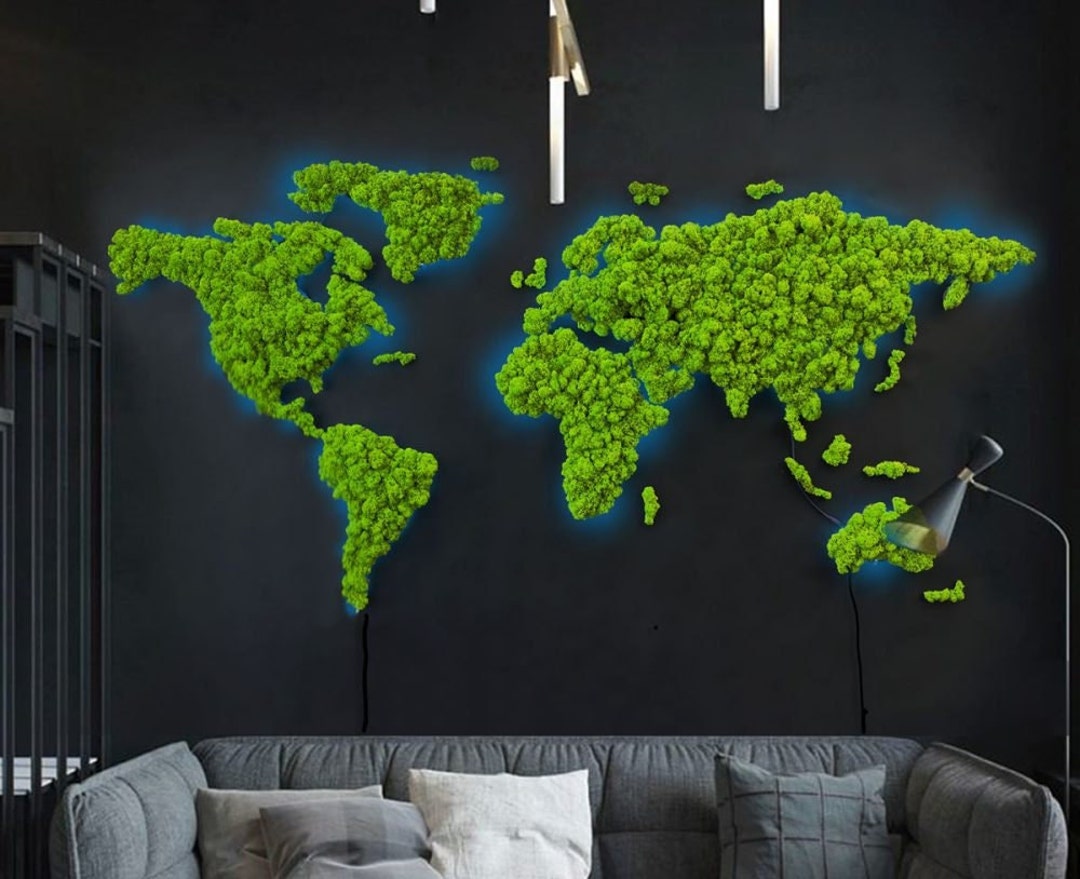 Moss LED Wall Art World Map - Etsy