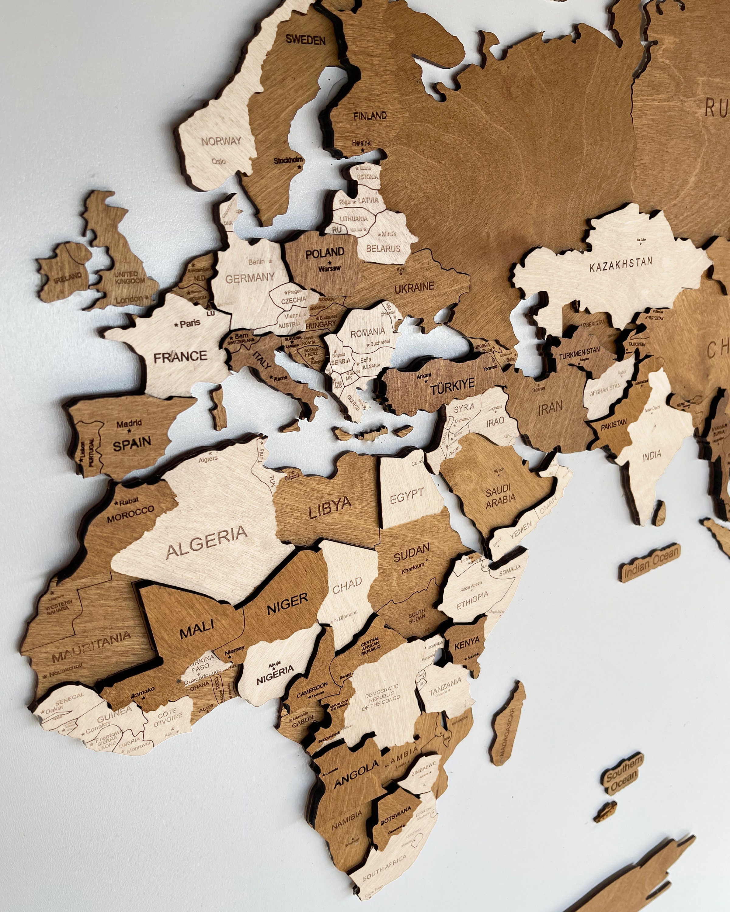 Wooden 3d Wall Map of the World | CAPPUCCINO - Etsy