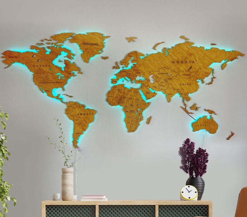 Wooden World Map With LED Backlight - Etsy