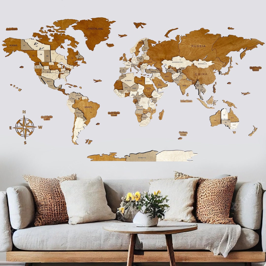 Wooden 3d Wall Map | CREME - Etsy