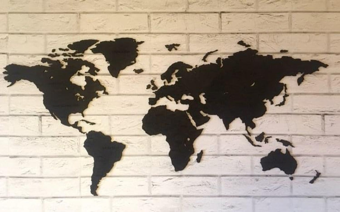 Country Wooden World Map Heban - Etsy
