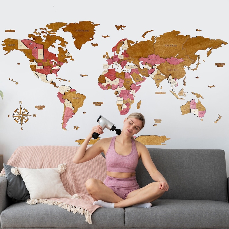 Colorful 3d World Map for Wall | PINKY - Etsy Australia