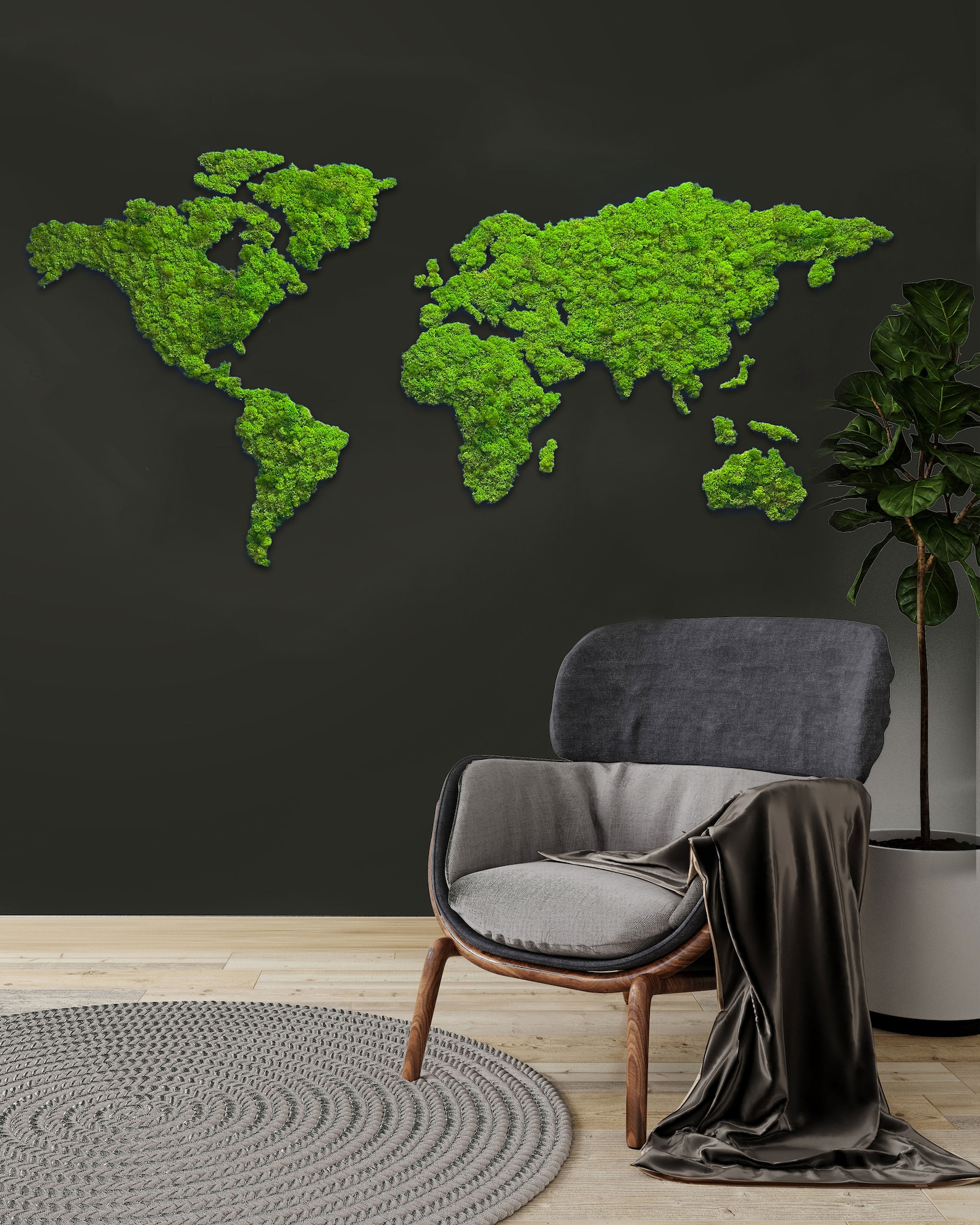 Moss Wall Art World Map - Etsy
