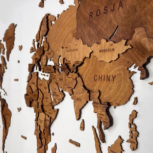 3D Wooden World Map Walnut - Etsy